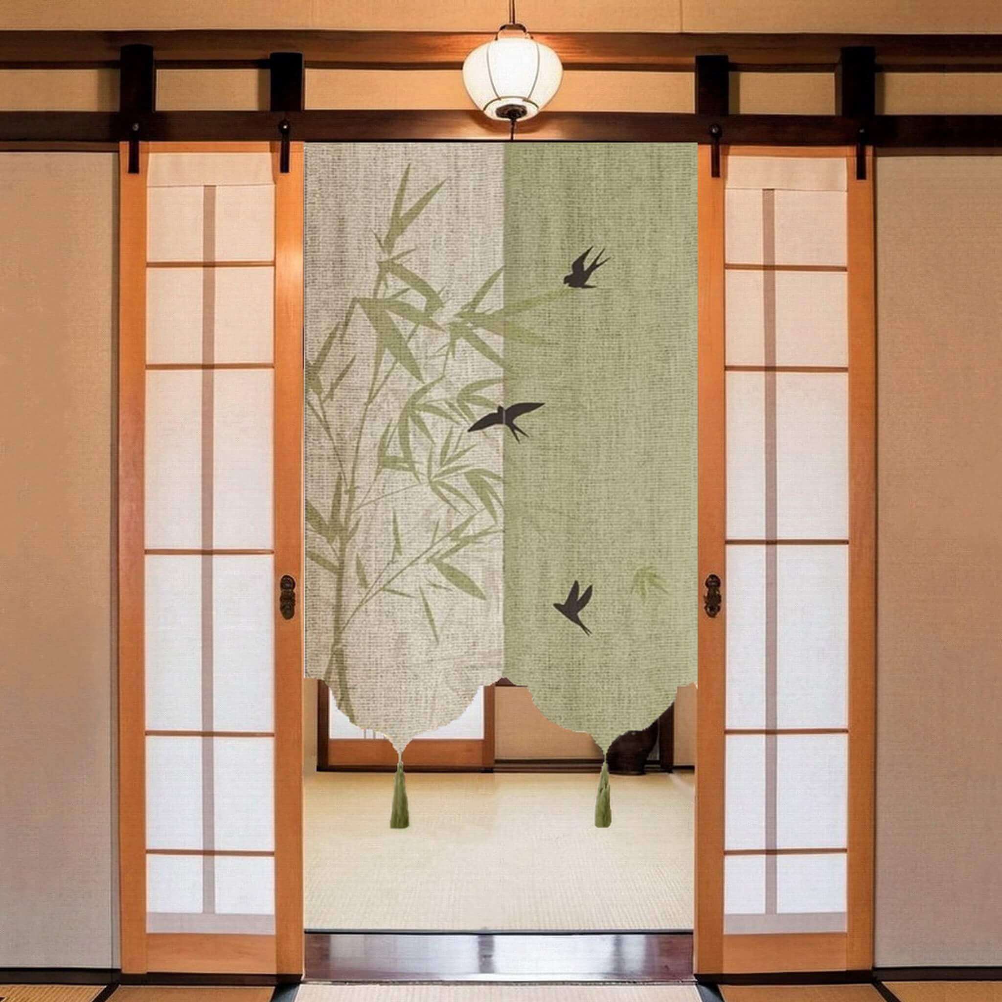 Japanese Noren Curtain, Hand-Printed Bamboo Room Divider, 4 Sizes – 7vcraft